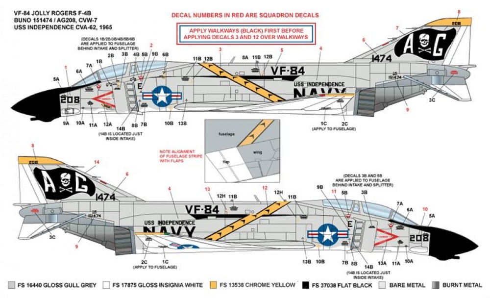 Decals for 1/32 VF-84, Jolly Rogers, F-4B Phantom, USS Independence CVA ...