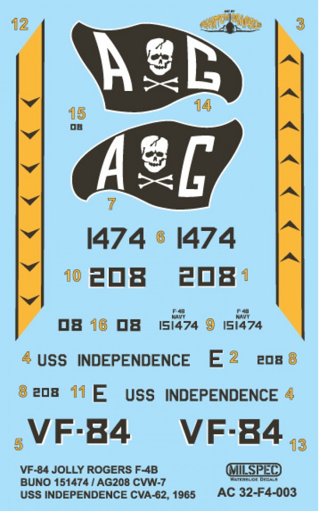Decals for 1/32 VF-84, Jolly Rogers, F-4B Phantom, USS Independence CVA ...
