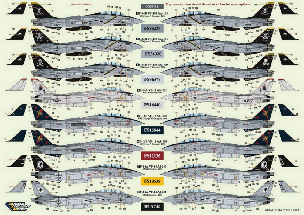 1/72 USN F-14A/B Tomcat VF-11/14/103 High Visibility Decals for Fujimi ...