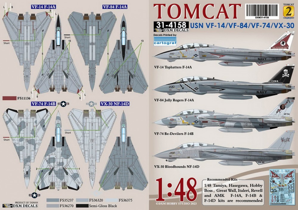 Decals for 1/48 USN F-14A/B/D VF-14/74/84/ & VX-30 Collection #2 - DXM ...