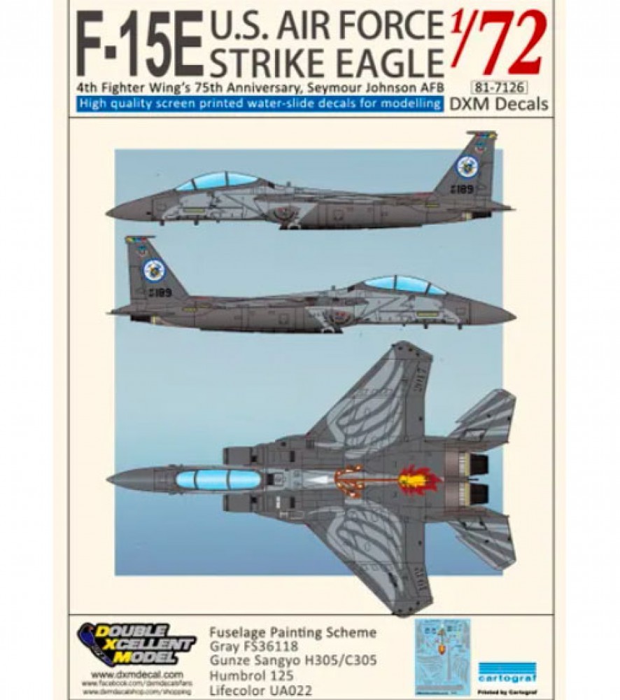 Decals for 1/72 USAF F-15E Strike Eagle 4FW's 75th Anniversary, SJ AB