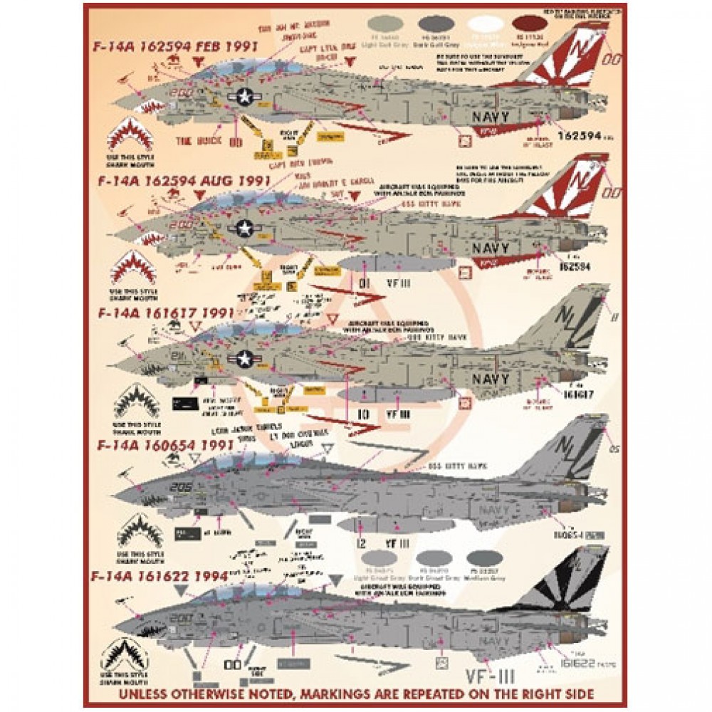 Decals for 1/72 Grumman F-14A Tomcat " VF-111 Sundowners Anthology"
