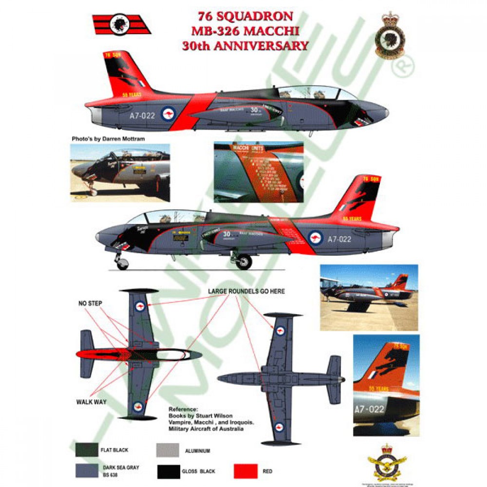 RAAF Decals for 1/48 Aermacchi MB 326H Macchi 76 SQN (30th Anniversary ...