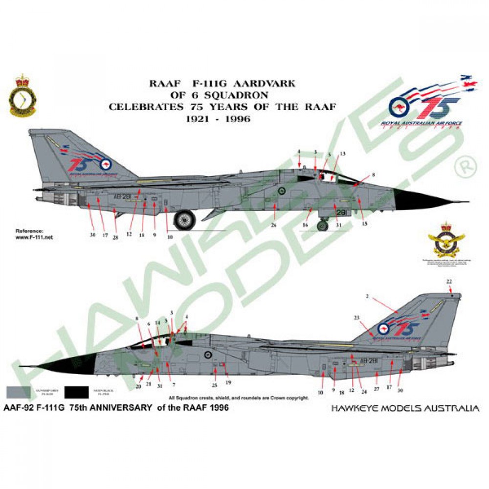 RAAF Decals for 1/48 General Dynamics RAAF (75th Anniversary scheme 1996)