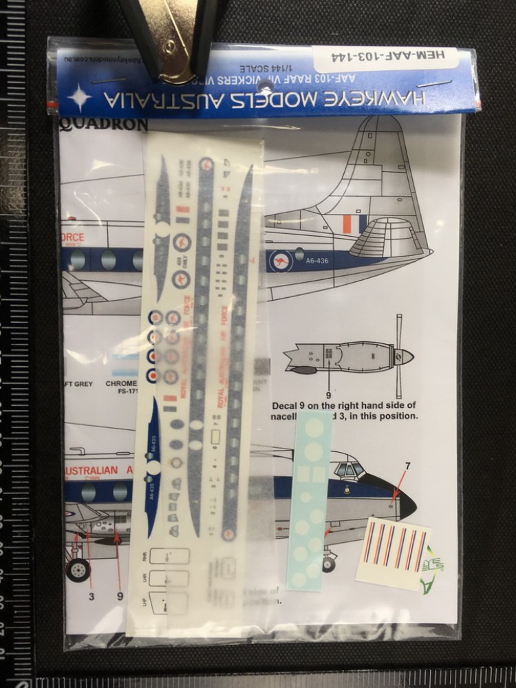 RAAF Decals for 1/72 Vickers Viscount 839 34 SQN VIP Transport