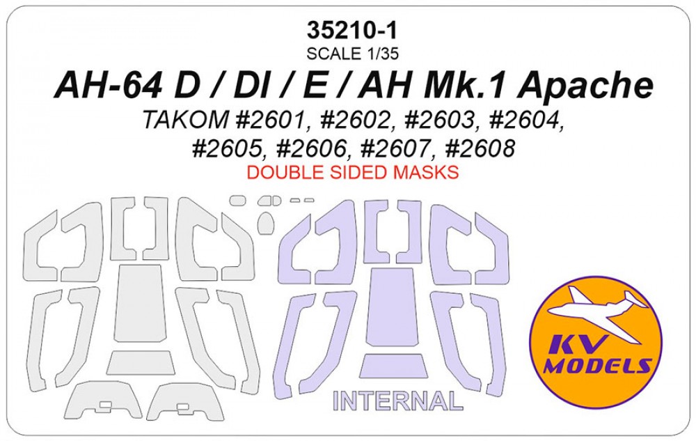 1/35 US AH-64 D/DI/E/AH Mk. 1 Apache Canopies Masks for Takom (double-side)