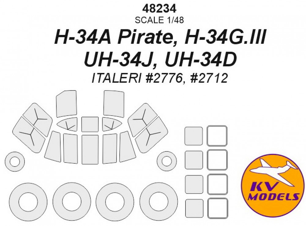 1/48 H-34A Pirate, H-34G.lll, UH-34J, UH-34D Paint Masking for Italeri ...