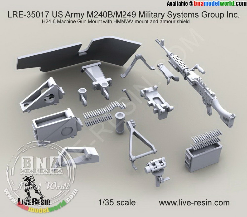 1/35 US Army M240B H24-6 Machine Gun Mount w/HMMWV Mount &Armour Shield