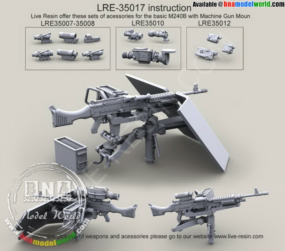 1/35 US Army M240B H24-6 Machine Gun Mount w/HMMWV Mount &Armour Shield