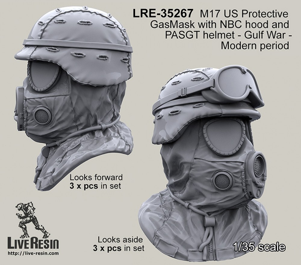 1/35 US Protective Gas Masks M17 with NBC Hood and PASGT Helmet in Gulf War