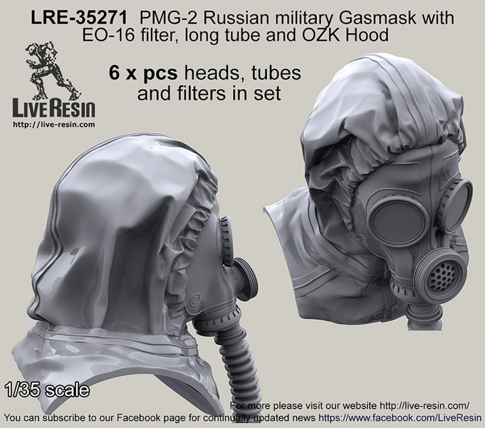 1/35 Russian Military Gas Masks PMG-2 with EO-16 Filter, Long Tube and ...