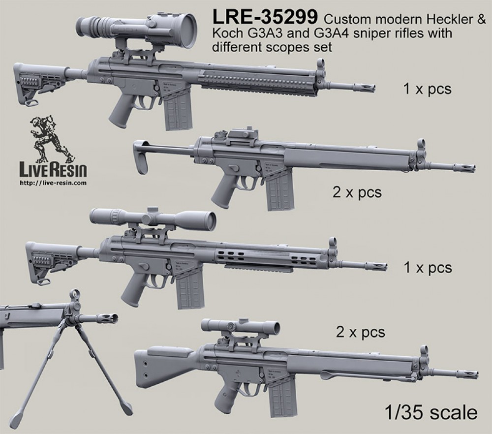 1/35 Custom Modern Heckler and Koch G3A3 and G3A4 Sniper Rifles with ...