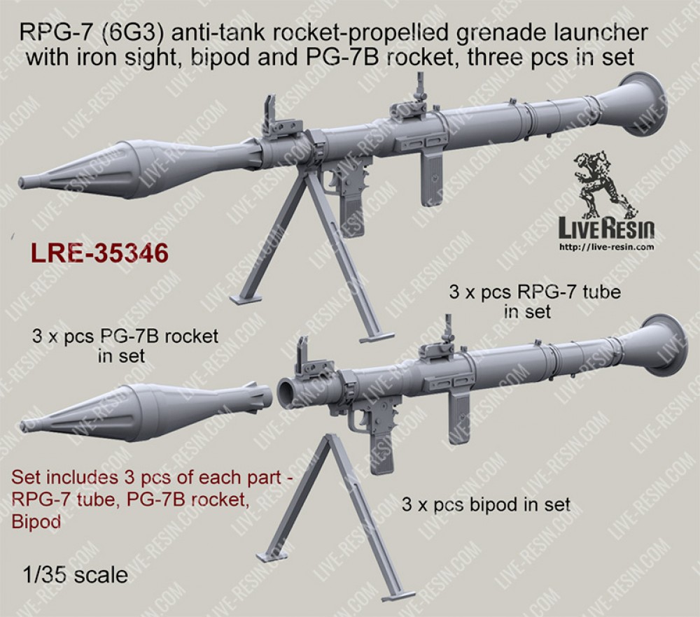 1/35 RPG-7 (6G3) Anti-tank RPG Launcher w/Mechanical Sight, Bipod & PG ...