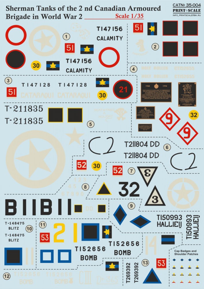1/35 Wet Decals - WWII Sherman Tanks of The Second Canadian Armoured ...
