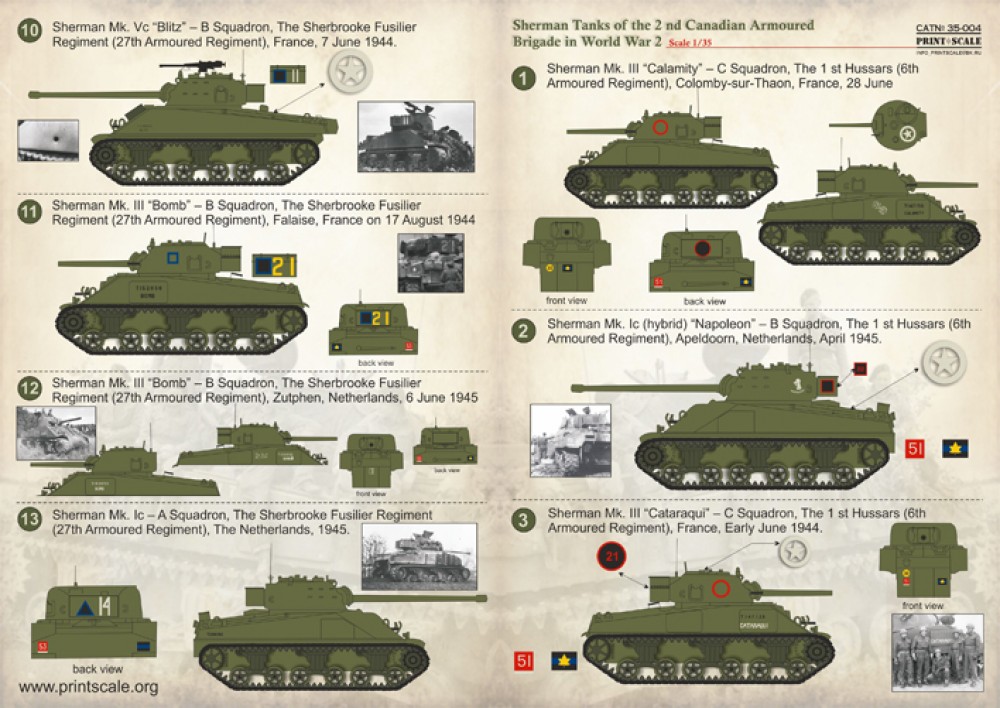 1/35 Wet Decals - WWII Sherman Tanks of The Second Canadian Armoured ...