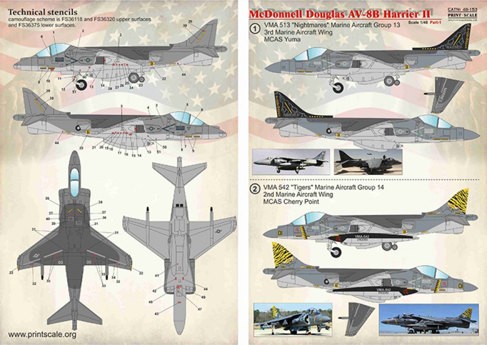 Decals for 1/48 McDonnell Douglas AV-8B Harrier II Part.1