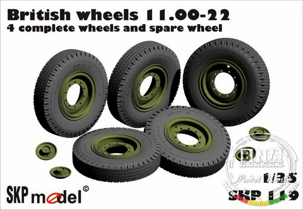 1/35 British Wheels 11.00-22 (4 Complete Wheels & Spare Wheel)