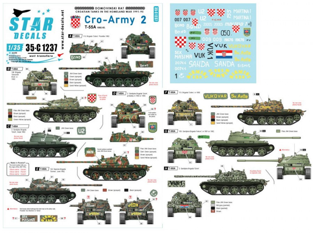 Decals for 1/35 Cro-Army Vol.2. Croatian T-55 Tanks 1992-93