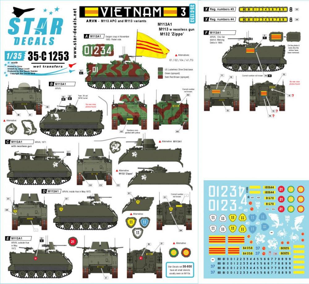Decals for 1/35 Vietnam ARVN # 3. M113 in South Vietnam Army