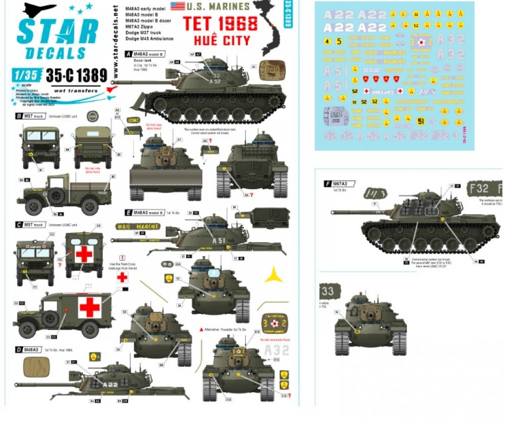 Decals for 1/35 Tet 1968 - Hue City. USMC M48, M67, Dodge M37 and M43 ...