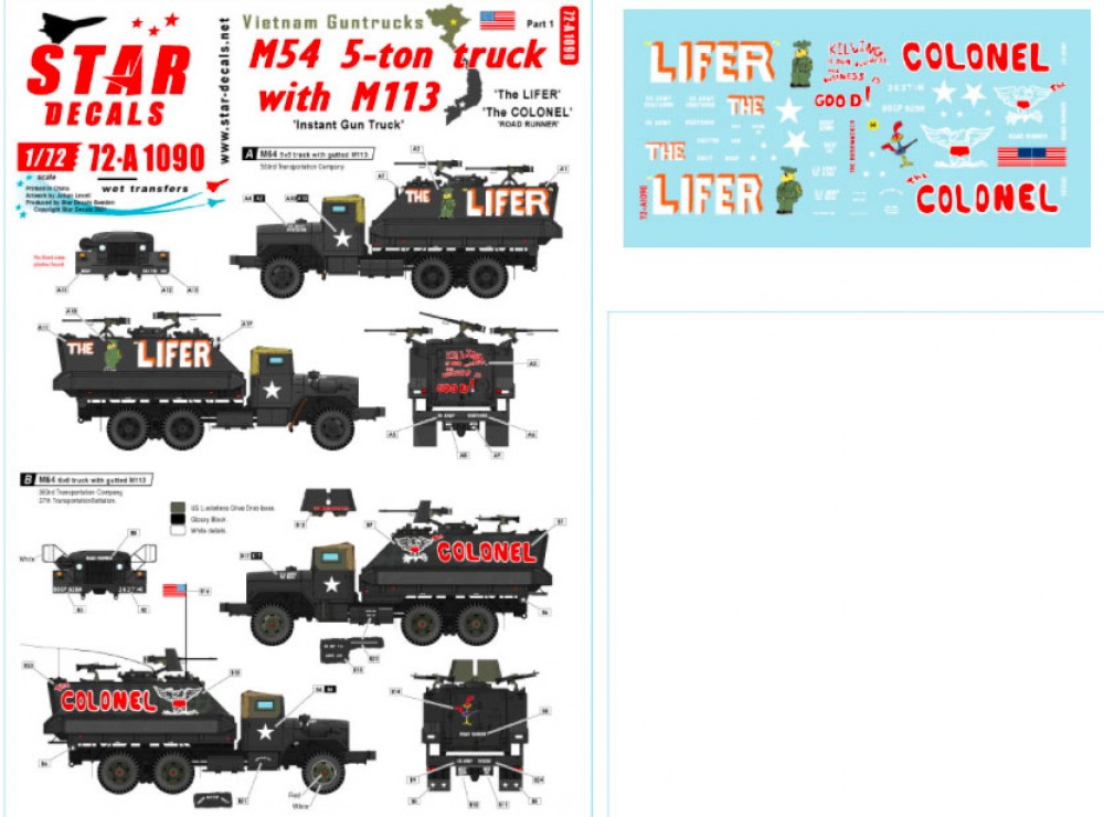 Decals for 1/72 Vietnam Guntrucks Instant Guntrucks - M54 5-ton Truck w ...