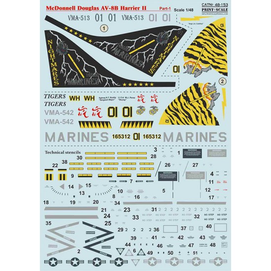 Decals for 1/48 McDonnell Douglas AV-8B Harrier II Part.1
