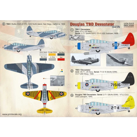 1/72 Wet Decals - Douglas TBD Devastator