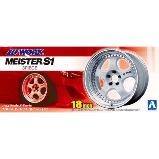 1/24 Work Meister S1 3-Piece 18inch Wheels & Tyres with Decals Aoshima ...
