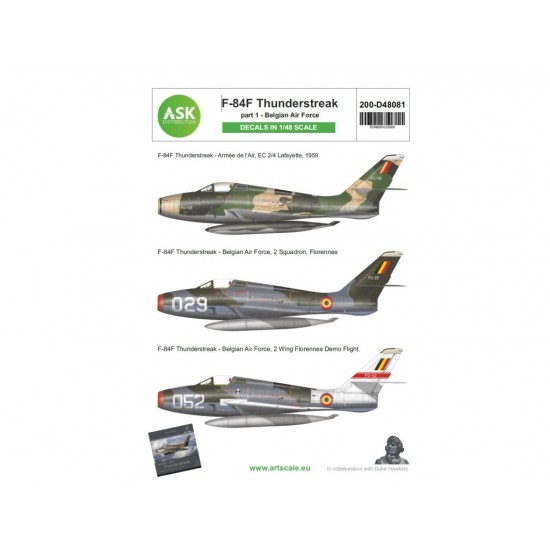 1/48 F-84F Thunderstreak Decal Part 1 - Belgian Air Force Art Scale Kit ...