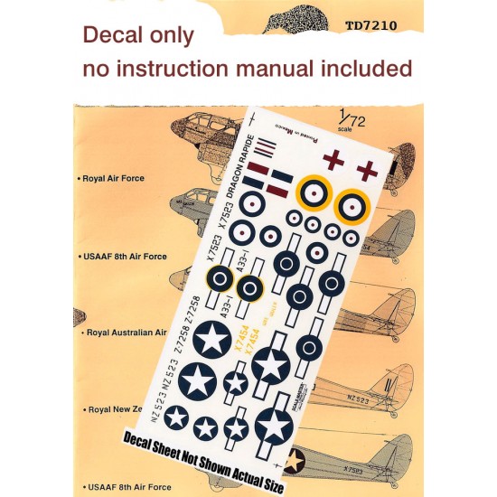 1/72 RAF/RAAF/RNZAF/USAAF 8th DH.89A Dragon Rapide Decals (no manual ...