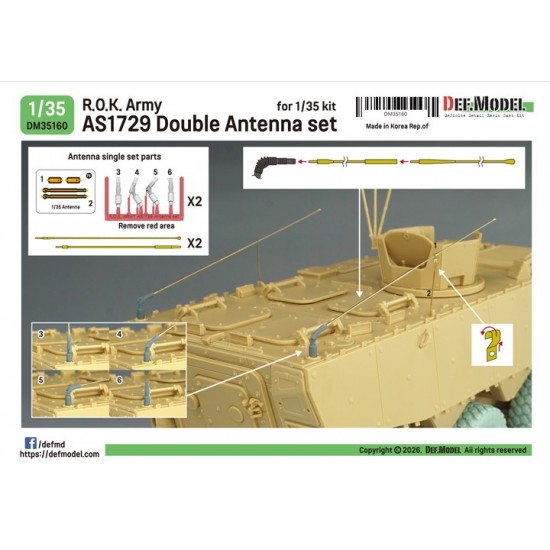 1/35 ROK Army AS1729 Double Antenna Set For Academy Kit DEF DM35160