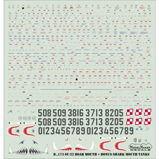 1/48 Su-22 Boar Mouth with Bonus Shark Mouth Tanks Decals ModelMaker D48173