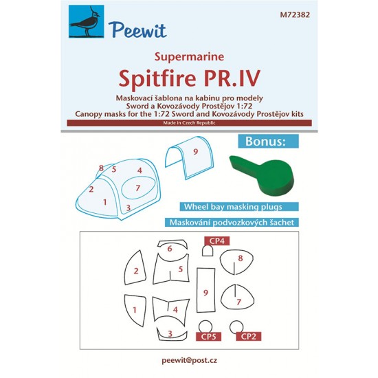 1/72 Spitfire PR.IV Canopy Masks for Sword/ Kovozavody Prostejov kits ...