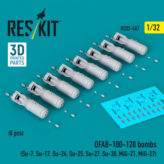 1/32 OFAB-100-120 Bombs (8pcs) for Su-7/17/24/25/27/30/MiG-21/27 Reskit ...