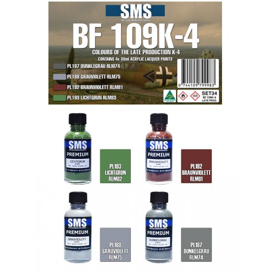 Acrylic Lacquer Paints - Bf109 K-4 Late Production Colour Set (4x 30ml ...