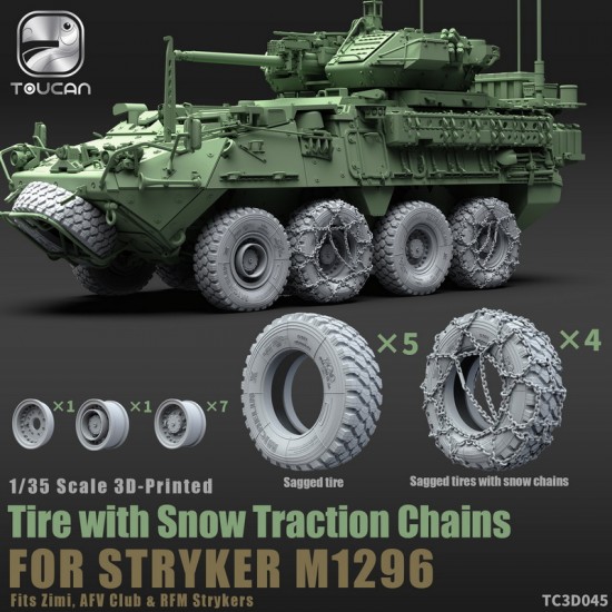 1/35 Stryker M1296 Tyres with Snow Traction Chains for Zimi/AFV Club ...