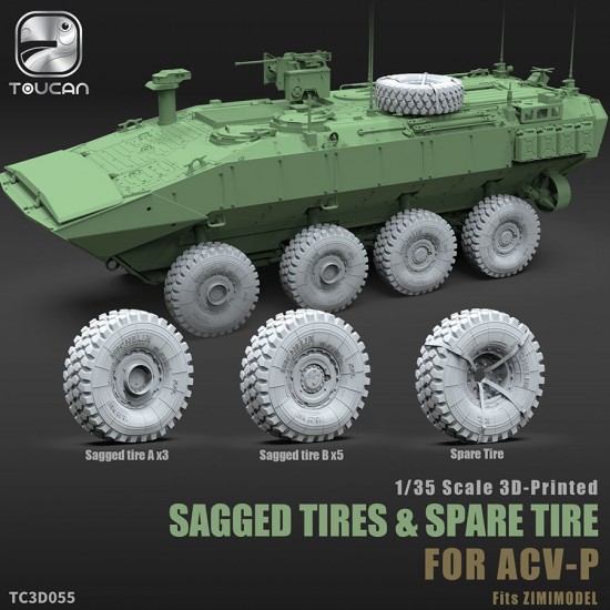 1/35 ACV-P Sagged Tyres and Spare Tyre for Zimi kits TOUCAN TC3D055