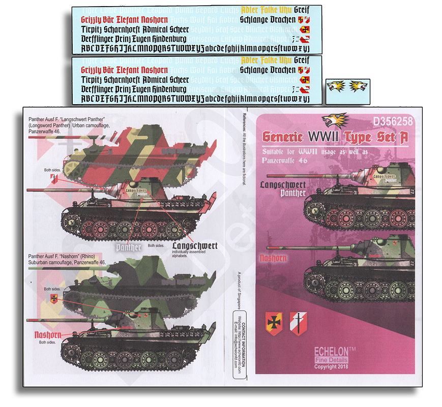 Decals for 1/35 Generic WWII Type Panzerwaffe 46 Set A